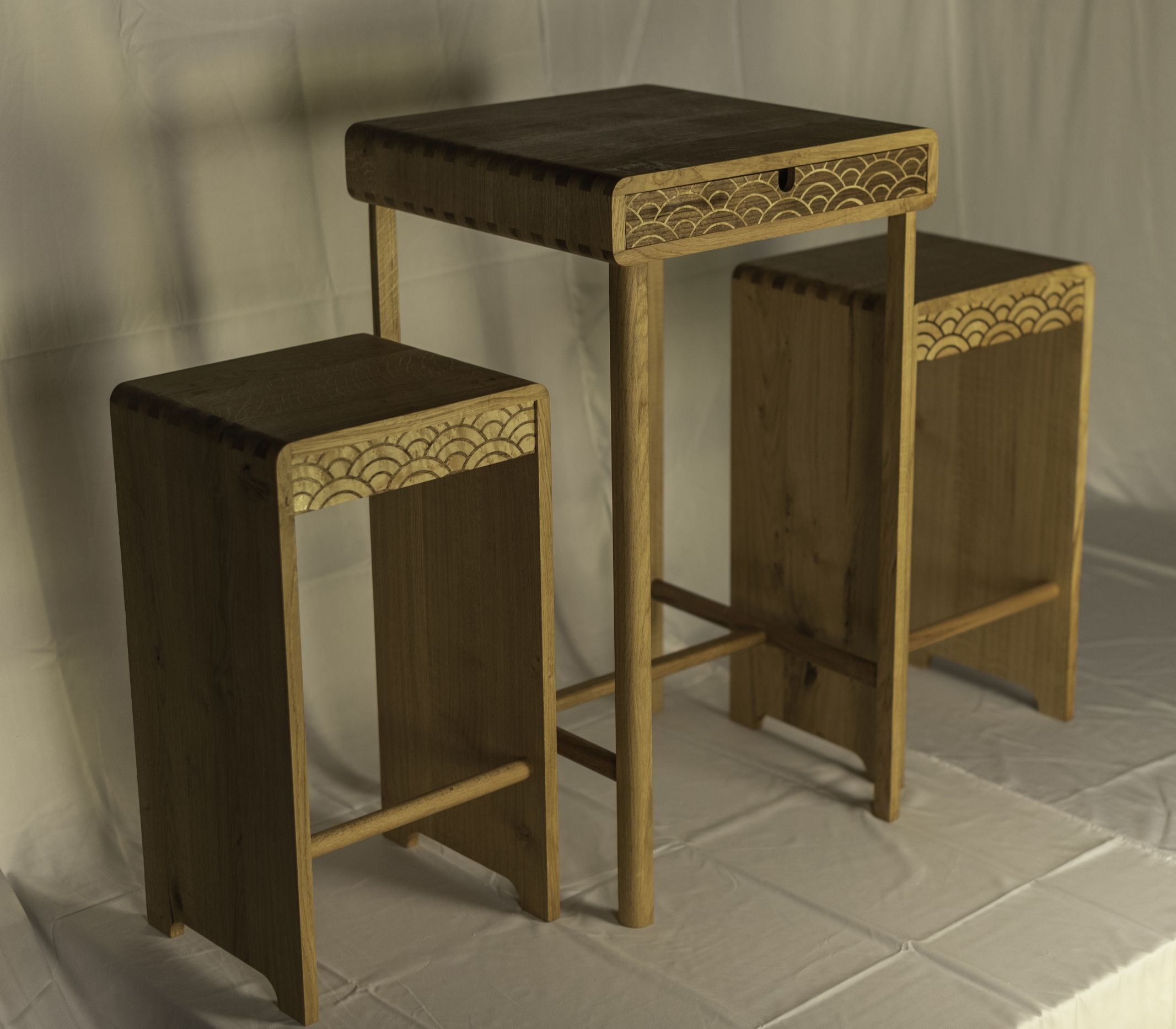 Japanese designed inspired bar table & stools - FineWoodworking