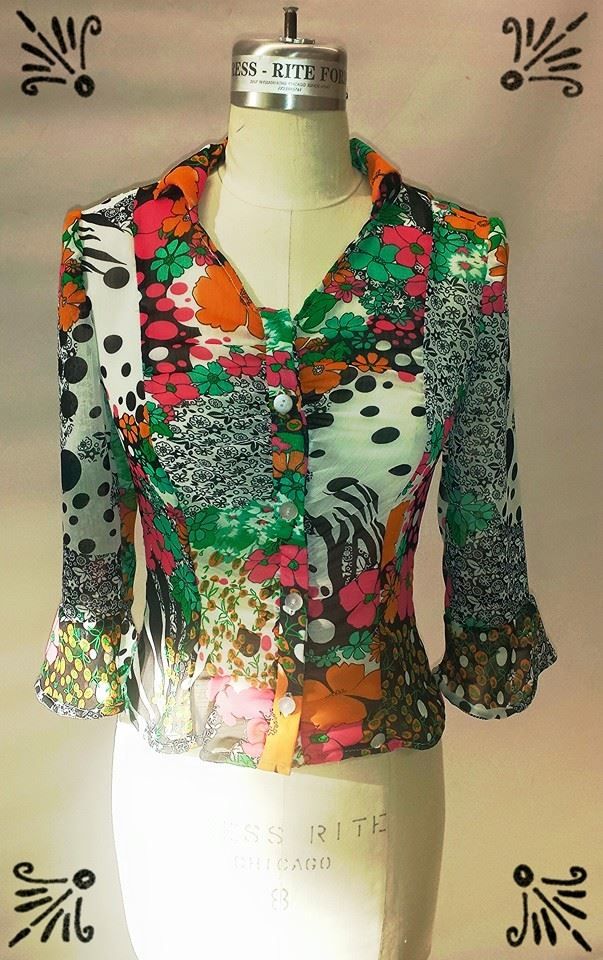 Buttoned Chiffon Blouse with Added Fullness and Flared Sleeves - Threads