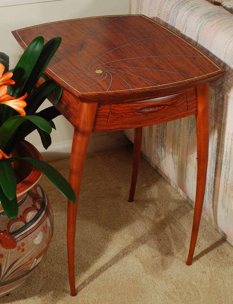 "Sunlight on the Water Table," bubinga with glass bead inlay ...