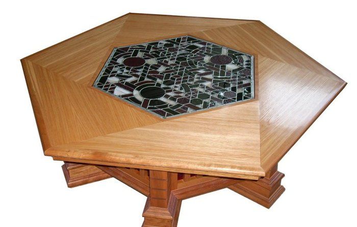Hexagonal Coffee Table with Stained Glass Top - FineWoodworking