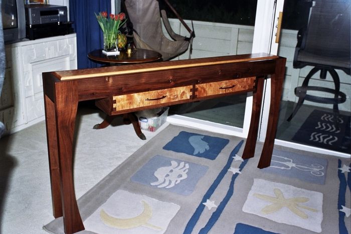 Walnut, Quilted Maple and Curly Cherry Hall Table - FineWoodworking