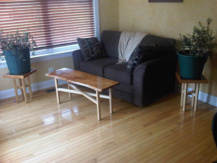 small cherry slab table with matching plant stands - FineWoodworking