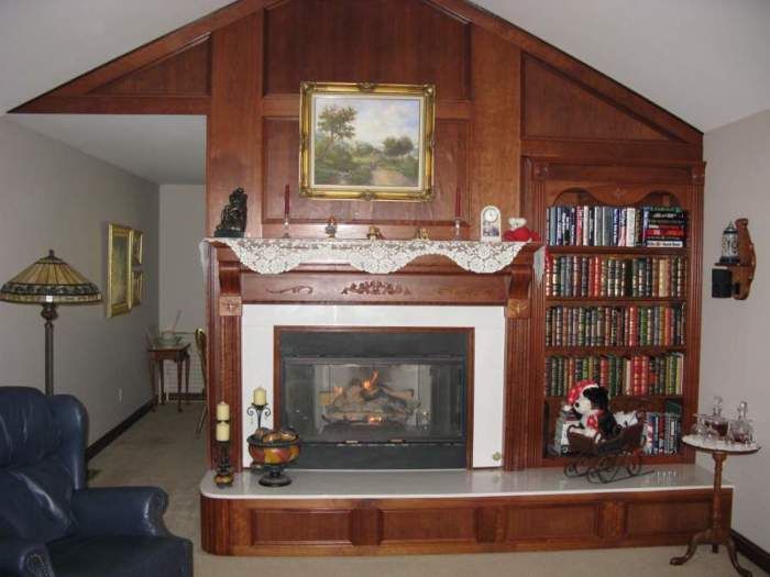 Paneled wall, fireplace surround and built-in bookcase - FineWoodworking