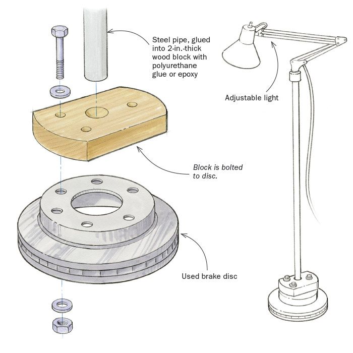 Used brake discs make great bases for shop stands - FineWoodworking