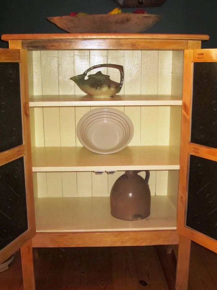 19th Century Hand Made Pine Pie Safe with Punched Tin Door Panels ...